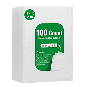 Syntus 100 Count Vacuum Sealer Bags Gallon 11 x 16 inch for Seal a Meal, Commercial Grade BPA Free Heavy Duty Precut Seal Bags, Food Vac Bags for Storage, Meal Prep or Sous Vide