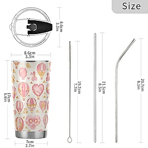 HXshaoye hot balloon peach gold Stainless Steel cup for hot drinks with Straw Lid coffee mug spill proof for Water, Iced Tea or Coffee Aesthetic coffee travel mug 20oz vaso termo para cafe 20oz