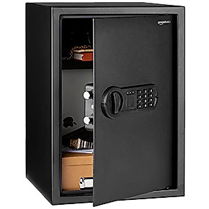 Amazon Basics Steel Home Security Safe with Programmable Keypad Lock, Secure Documents, Jewelry, Valuables, 1.8 Cubic Feet, Black, 13.8"W x 13"D x 19.7"H