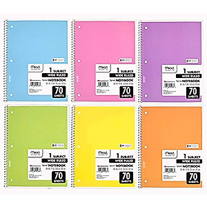 Mead Spiral Notebook, 24 Pack of 1-Subject Wide Ruled Spiral Bound Notebooks, Pastel Color Cute school Notebooks, 70 Pages