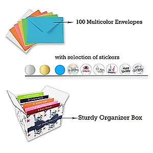 100 All Occasion Cards Assortment Box with Envelopes and Stickers - Large 5x7 Inch Bulk Greeting Cards and Blank Notes, 100 Unique Designs in a Sturdy Card Organizer Box