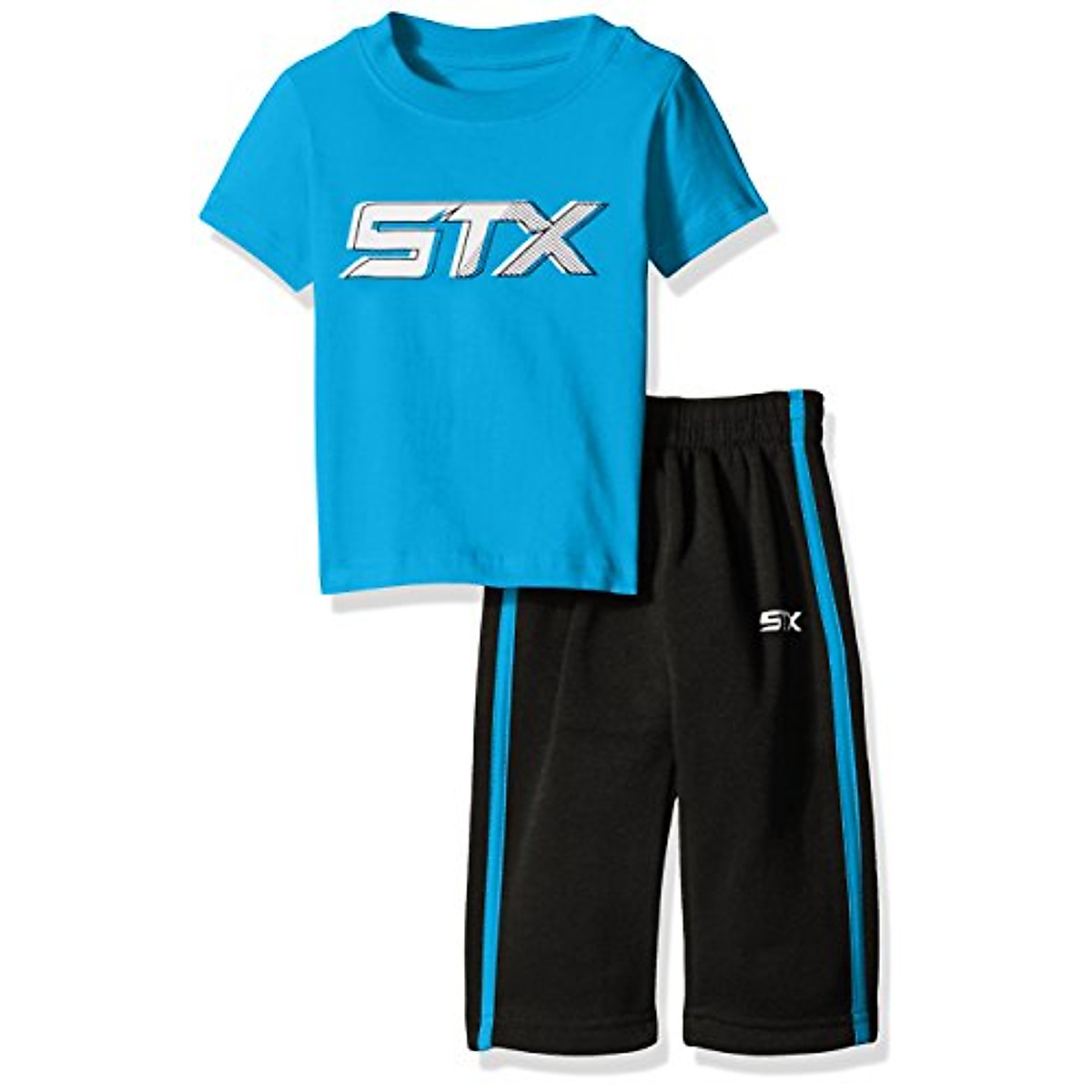 STX Boys' Big Boys' 2 Piece T-Shirt and Fleece Pant, Black/Turquoise, 12