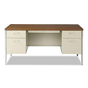 Double Pedestal Steel Desk, Metal Desk, 60w x 30d x 29-1/2h, Cherry/Putty (ALESD6030PC)