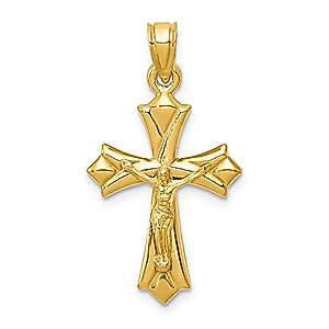 IceCarats 14K Yellow Gold Reversible Lord Jesus Christ Crucifix Holy Cross Necklace Religious Pendant Charm Only