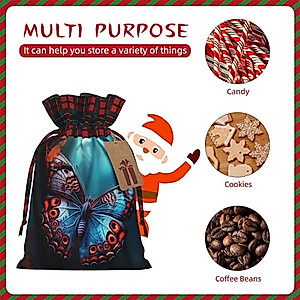 EVANEM Christmas Gift Bags with Drawstring Burlap Gift Bags Butterfly Christmas Linen Bags for Xmas Party Candy Bags with Cards Xmas Reusable Wrapping Bags Christmas Linen Treat Bags for Holiday