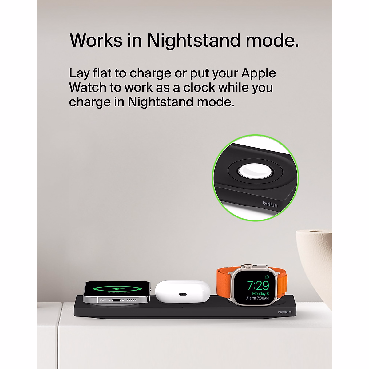 Belkin MagSafe 3-in-1 Wireless Charging Pad - Fast Wireless Charging for Apple Watch, iPhone 16, iPhone 15, iPhone 14, & iPhone 12 Series, & AirPods - Charging Station for Multiple Devices - Black