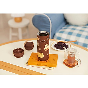 GIYOMGIYOM KAKAO Official Merchandise- Ryan and Choonsik A Cabin in The Forest - Vacuum Insulated Stainless Steel Tumbler 475ml (16oz) (Brown Ryan and Choonsik)