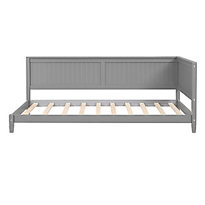Merax Twin Size Daybed, Wood Twin Daybed Frame with Headboard, Twin Size Sofa Bed, Perfect for Lounging, Sleeping or Entertaining Guests, Gray
