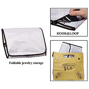 MISSLO Hanging Jewelry Organizer Travel Foldable Jewelry Roll Storage Case with 14 Cotton Zippered Pockets for Traveling, Closet, Suitcase