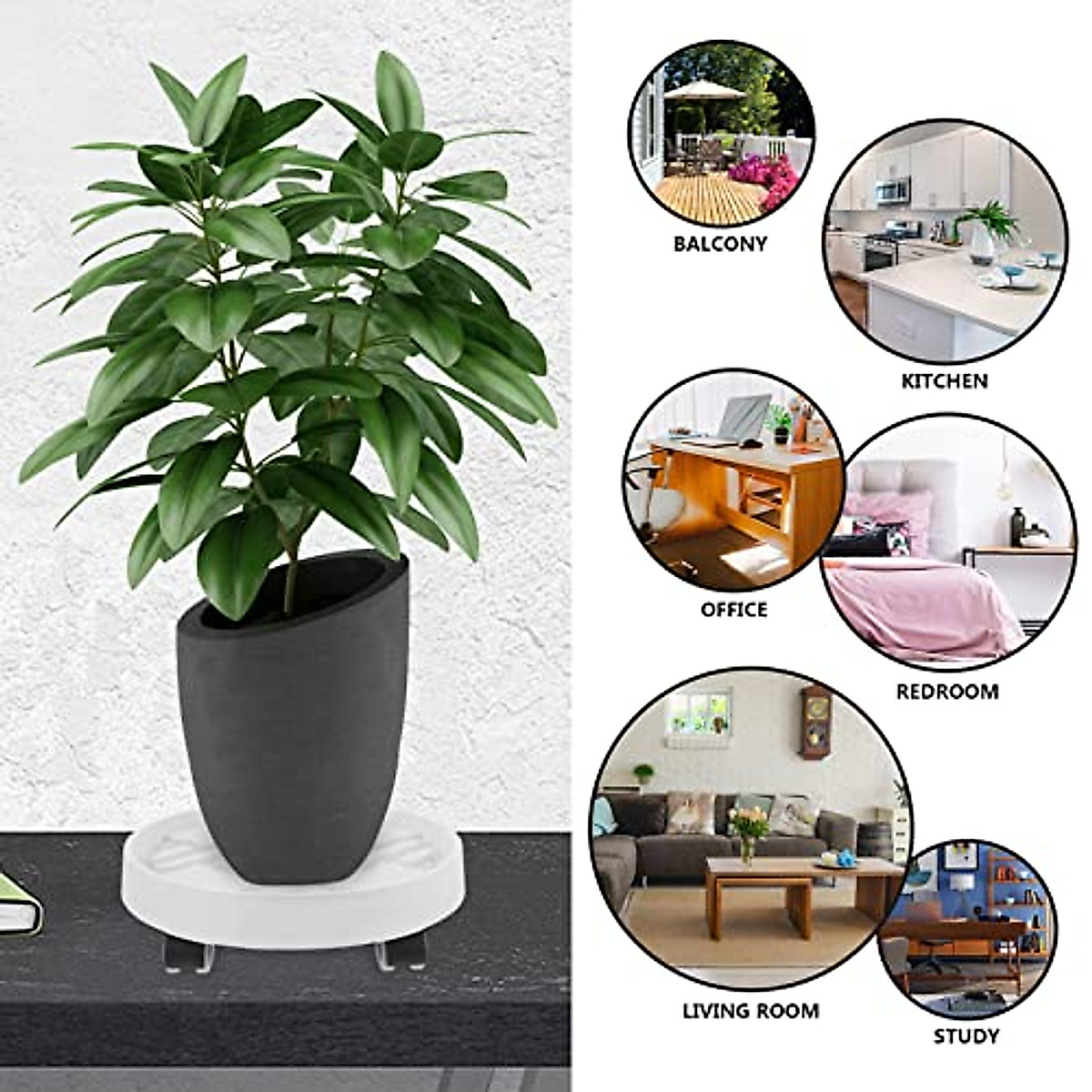 Yardwe Indoor Plants Plant Caddy with Wheels Round Flower Pot Mover Wheeled Planter Saucer Tray Plant Pot Pallet Dolly Caster for Garden Balcony Outdoor Plant Pots Indoor
