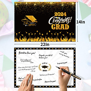 algpty Graduation Decorations Black and Gold 2024 - Guest Book Alternative, Graduation Cards Box with 36PCS Graduation Advice Cards, Signature Board Congrats Grad Decoration Graduation Supplies 2024