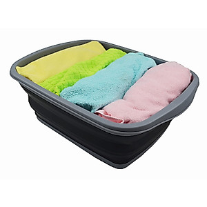 SAMMART 10L (2.6 Gallons) Collapsible Tub - Foldable Dish Tub - Portable Washing Basin - Space Saving Plastic Washtub (Dark Grey/Black, 1)