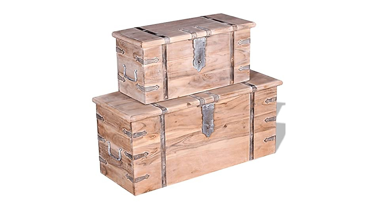 SKM 2 Piece Acacia Wood Storage Chest Set