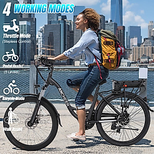 ANCHEER Electric Bike for Adults, 48V 499Wh Ebike, 26" City Commuter Bike with 48V Removable Battery, Up to 55 Miles, 3H Fast Charge, 7-Speed, Step-Thru Cruiser Bike for Women Men, UL 2849 Certified