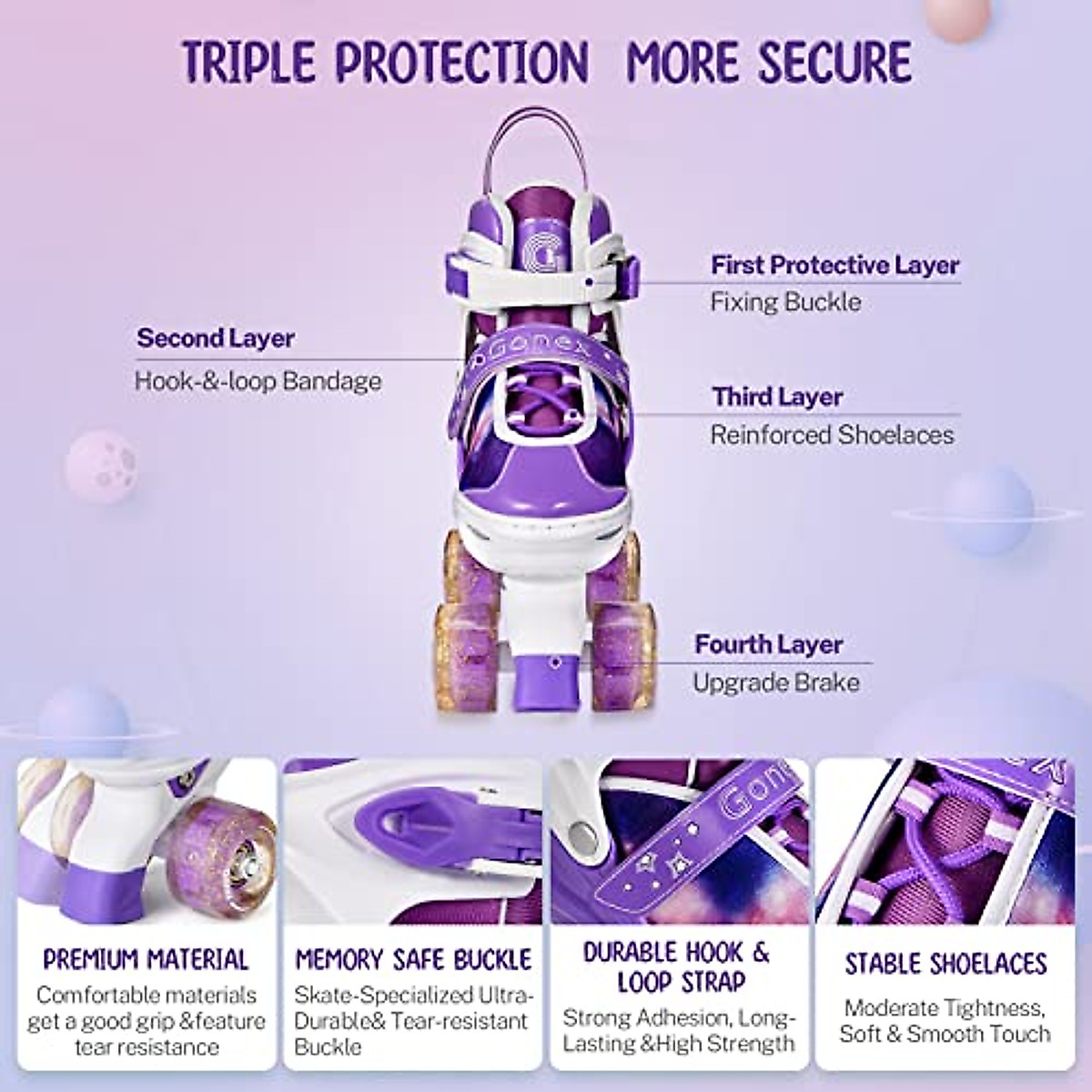 Gonex Roller Skate for Kids L Size with 6 in 1 Protective Gear for Youth/Adult Pink - M Size