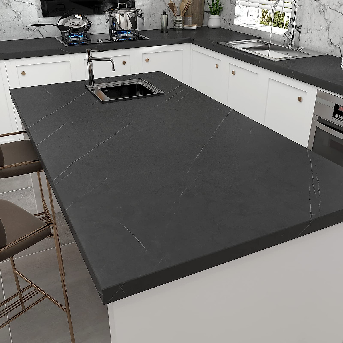 Decotalk Black Marble Contact Paper for Countertops Waterproof Vinyl Countertop Wallpaper Peel and Stick Marble Contact Paper for Kitchen Counter 17.7"x120" Black Contact Paper for Cabinets Decorative