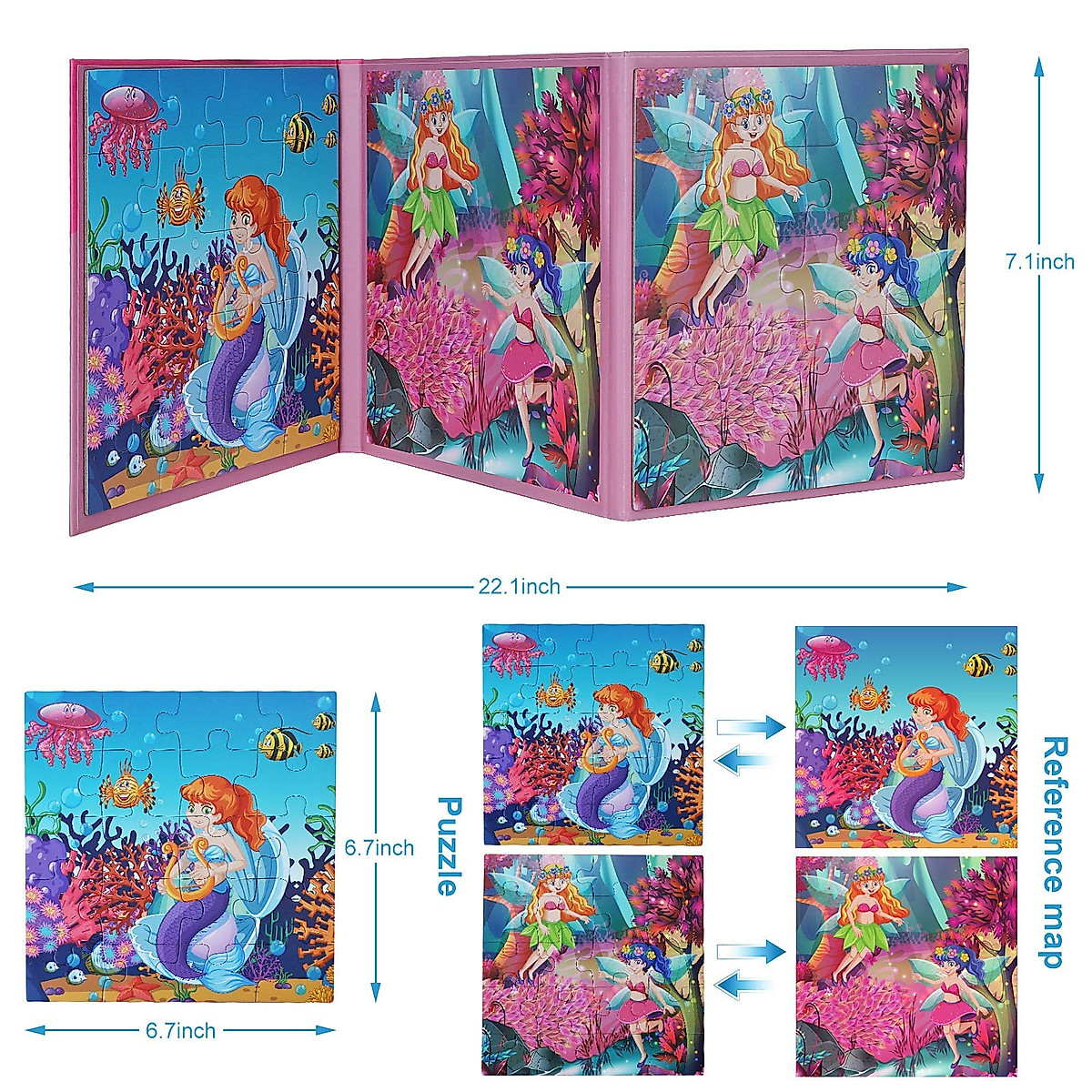 2 Set BST SHIER Magnetic Puzzles for Kids Ages 3 4 5 6, TWO-20 Piece Mermaid Animal Wooden Jigsaw Puzzles Book for Toddlers, Preschool Educational Toys for 3 4 5 6 Year olds Boys and Girls