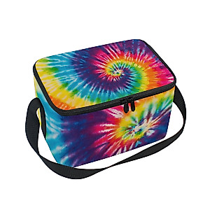 Use4 Swirl Tie Dye Colorful Insulated Lunch Bag Tote Bag Cooler Lunchbox for Picnic School Women Men Kids