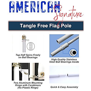 American Signature Flag Pole for House - 6 ft Heavy-Duty Aluminum Tangle Free Spinning Flag Pole with Metal Mounting Rings - Outdoor Wall Mount Flagpole for Residential Commercial (Black, 6')