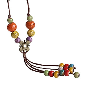 Blazing Autumn Ceramic Beads and Pendant Y Necklace for Teens and Women (LF0001, Small Flower and Beads, LF1000)