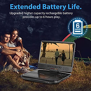 Megatek 12.5" Portable DVD Player with 10.5" HD Swivel Screen, Upgraded 6-Hour Rechargeable Battery, Play CD/DVD/USB/SD Card, Car Headrest Mount, AC Power Adapter, Car Charger, Remote Control