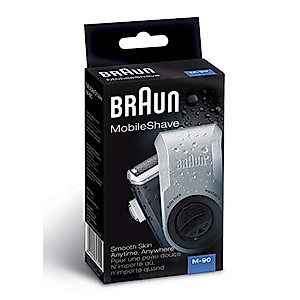 Braun MobileShave M-90 Travel Shaver Silver (Precision Trimmer, Smart Foil, Wide Floating Foil, Washable)