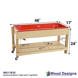 Wood Designs Sand and Water Sensory Play Table, Drainable Plastic Tub with Lid, Sturdy Birch Plywood Built for Kids, Daycare, Classroom 46" W x 17" D
