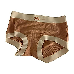 Kinple Women's Modal Briefs Seamless No Show Panty Soft Cotton Ribbed Underwear Full Coverage Elastic Hipster Panties Orange