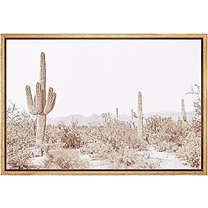 wall26 Framed Canvas Print Wall Art Retro Vintage Desert Cactus Landscape Nature Wilderness Photography Modern Rustic Colorful Multicolor for Living Room, Bedroom, Office - 24x36 Natural