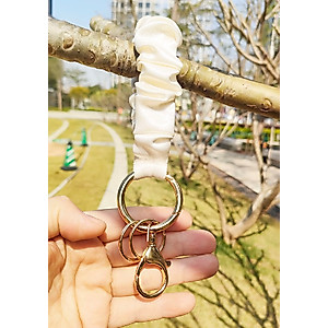 Junyuerly Wrist Strap Key Chain Elastic Scrunchie Bracelet Multifunctional Key Ring for Women (Style A -white)