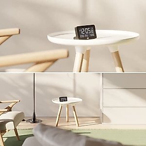 Braun Digital Alarm Clock with Date, Month and Temperature Displayed, Negative LCD Display, Quick Set, Crescendo Beep Alarm in Black, Model BC10B.
