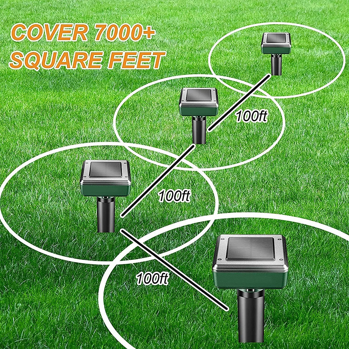 Mole Repellent Solar Powered 4 Pack Ultrasonic Sonic Repellent, Vole Snake Gopher Deterrent Spikes for Lawn Garden, Outdoor Yard Groundhog Chipmunk Repeller