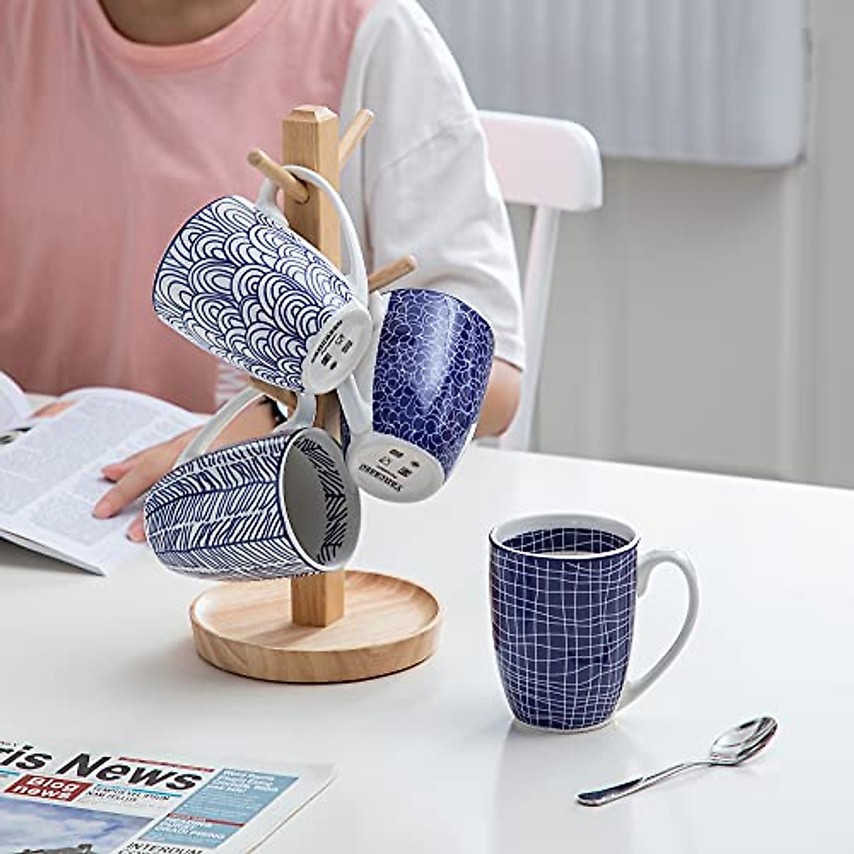 vancasso Porcelain Coffee Mug Set, Takaki 300 ml/10.6 Ounce Coffee Tea Cup Set of 4, for Cappuccino/Latte/Tea, Blue