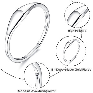 MILACOLATO 925 Sterling Silver Rings for Women 18K White Gold Plated Dome Plain Signet Rings Tarnish Resistant Stackable Statement Band Thumb Ring Comfort Fit Size 10, Smooth Style