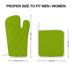 2Pcs Oven Mitts and Pot Holders Set, Lime Green White Oven Mitts Gloves Set Heat Resistant Hot Pads for Kitchen Cooking Grill