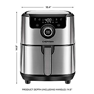 CHEFMAN Air Fryer Healthy Cooking, 4.5 Qt,User Friendly and Dual Control Temperature, Nonstick Stainless Steel, Dishwasher Safe Basket, w/ 60 Minute Timer & Auto Shutoff