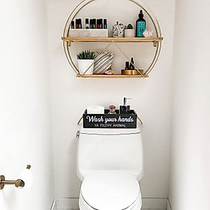 CuffUp Bathroom Decor Box, Toilet Paper Basket 2 Sides Signs Farmhouse Bathroom Basket Toilet Basket Tank Topper Rustic Farmhouse Home Decor for Livingroom Kitchen（One Black Rope box）