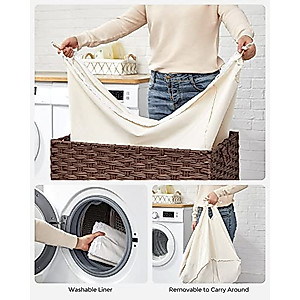SONGMICS Laundry Basket, Laundry Hamper with 2 Removable Liner Bags & 3 Mesh Laundry Bags, 75L Sturdy Tall Laundry Bin, Freestanding Clothes Hamper with Handles, for Bathroom Dorm, Brown URST375K01