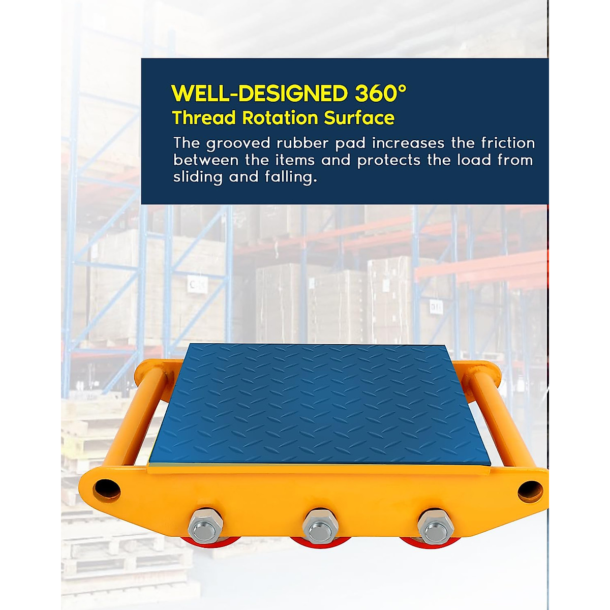 FAHKNS Machinery Moving Skate Heavy Duty Machinery Skates Cargo Mover 15T Machine Skates with Non-Slip Cap 9 PU Rollers for Heavy Duty Industrial Moving Equipment(Yellow)