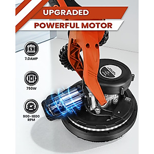 Tarlido Drywall Sander, 750W Electric Drywall Sander with Vacuum Dust Collection, 5 Variable Speed 900-1800RPM with LED Light, Foldable Handle, Sanding Discs & Grids for Sanding Floor, Popcorn Ceiling