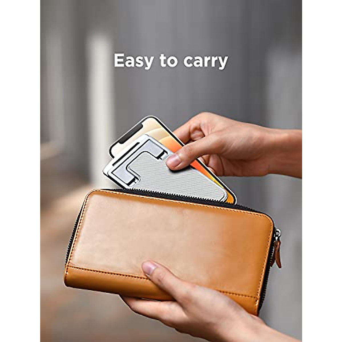 LISEN Travel Essentials Accessories Foldable Cell Phone Stand, [Sturdy Aluminum Metal] Adjustable Cell Phone Holder [Ultra Thin] Portable Stand for Desk Compatible with All Smartphones, Tablets