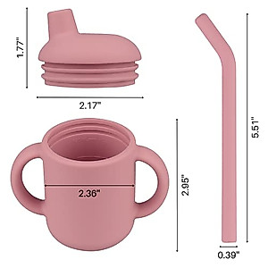 Mintlyfe Baby Trainer Cup, Silicone Training Cup with Handles Lid and Straw, BPA-Free, Unbreakable, Spill Proof and Non-Slip Handles Sippy Cup for Toddlers, 4 oz, Pack of 2, (Mauve & Blush)