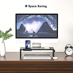 1home Monitor Stand Riser, 16.7 Inch Wood Monitor Riser Stand with Storage Organizer, Desktop Ergonomic Monitor Stand Riser with Cellphone Holder and Cable Management, Black