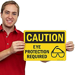 SmartSign - U9-1533-NP_10x14 "Caution - Eye Protection Required" Sign | 10" x 14" Plastic Black on Yellow