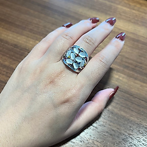 Mytys Waterdrop Cat's Eye Stone Statement Rings for Women Crystal Wide Cocktail Ring Gift (7)