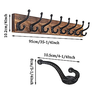 WEBI Rustic Coat Rack Wall Mount,35'' Long 8 Cast Iron Coat Hooks Wall Mounted,Heavy Duty Wall Coat Hanger Hooks for Hanging Coats,Clothes,Rustic Brown