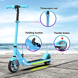 Electric Scooter for Kids, 3 Gear Speed Mode Up to 10mph 7" Solid Tire LED Rainbow Light 150w Motor 2.5ah Battery Lightweight Foldable Electric Kick Scooter Kids Ages 6-15 (Sakura Pink)