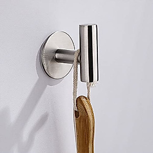 SHAREWIN Adhesive Towel Hooks Bathroom Wall Mounted Matte Black Hook 304 Stainless Steel Hanging Coat Rack Robe for Kitchen Bathroom Shower Home Door 2 Packs (Brushed Nickel Silver)