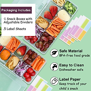 XANGNIER Snack Box Container for Kids Lunch Accessories,Divided Snackle Box Charcuterie Container,12 Compartments Reusable Food Storage Containers for School, Travel,Work,Bento Box Accessories,1 Pack