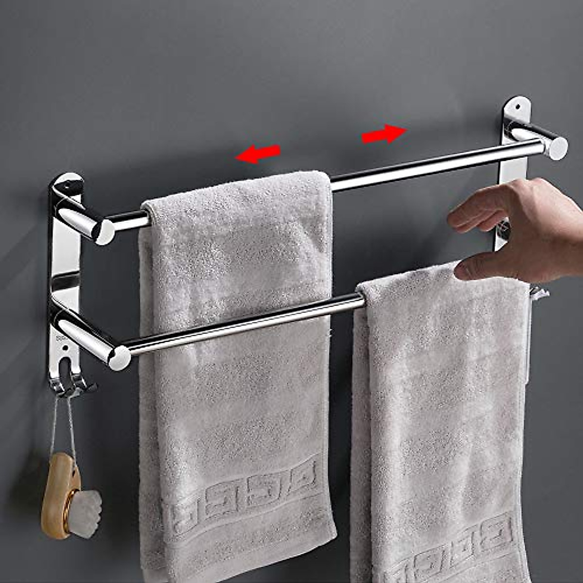 Towel Bars Freely Retractable 20-30 Inche Stainless Steel 304 Bath Towel Rack Strong 3M Adhesive Bathroom Wall-mounting Free mounting Hole-Installing washroom Kitchen Space Saving (2 Bars)